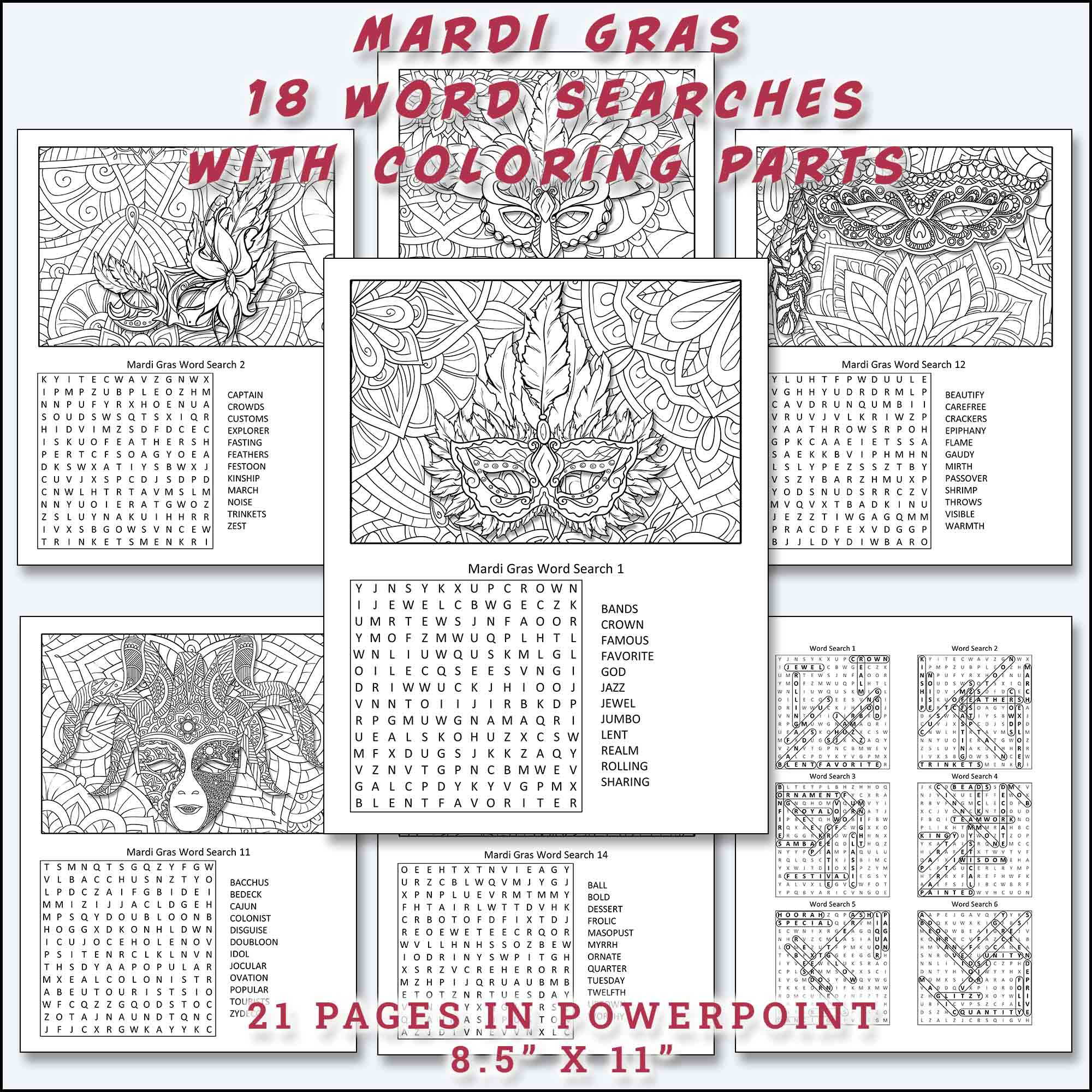 Mardi Gras Coloring Word Searches